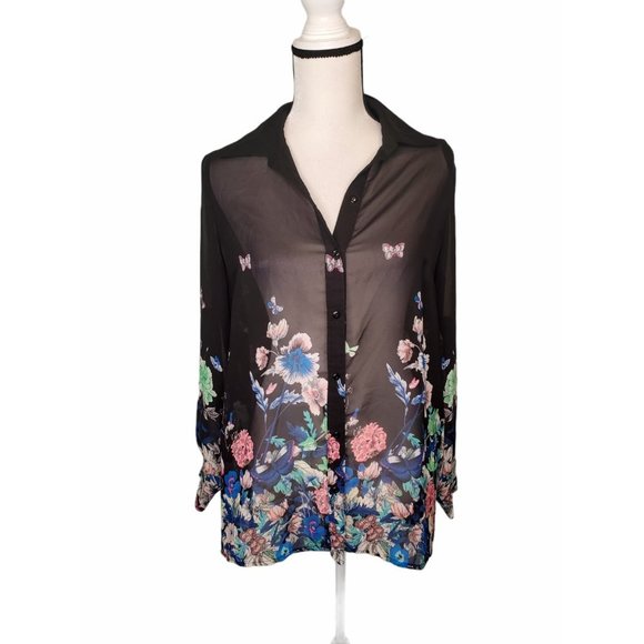 Vicki Wayne | Tops | Vicki Wayne Medium Top Black Floral Butterfly ...